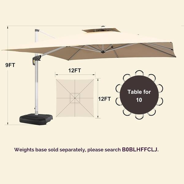 PURPLE LEAF 12ft Square Patio Umbrella Cantilever Umbrella with Base ...