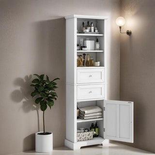 Freestanding Tall Bathroom Cabinet with Door, Two Drawers and ...