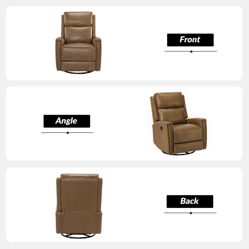 Fiacro 30.31"Wide Mid-Century Modern Genuine Leather Wingback Swivel ...