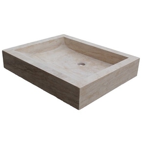 Angled Flow Rectangular Natural Stone Vessel Sink - Light Travertine ...