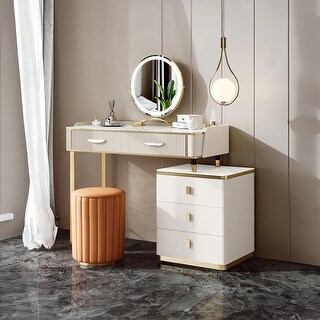 5-Drawer Vanity Table Set, Sintered Stone Dressing Table & Stool - Bed ...
