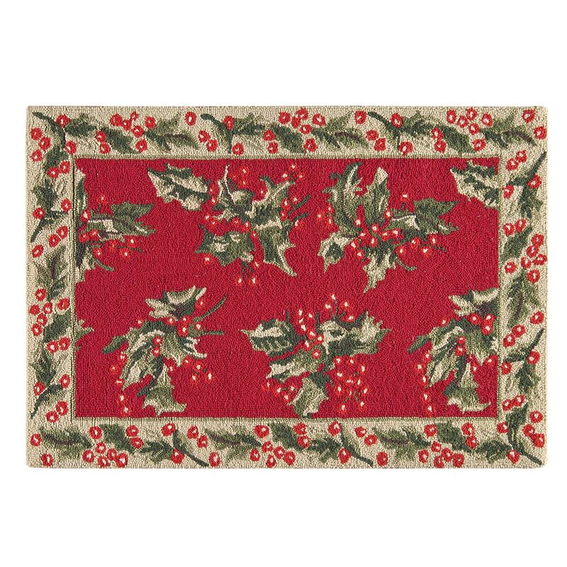 2'0" x 3'0" Holly Red Hooked Christmas Rug - 2' x 3' - Overstock - 34846623
