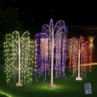 4FT 5FT 6FT 440 LED Lighted Willow Tree Set of 3, Outdoor Weeping ...