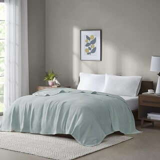 Full/Queen Fresh Spun Basketweave Cotton Blanket Blue - Bed Bath ...