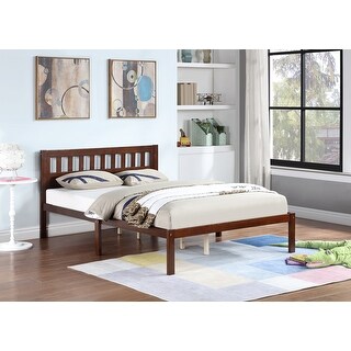 Full Size Dark Walnut/Grey Wood Platform Bed Frame with Headboard ...