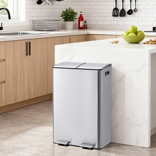 16 Gallon Dual Compartment Trash & Recycle Bin - Stainless Steel, Step ...