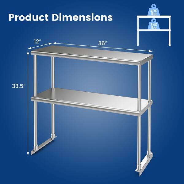 36 x 12 Inch Kitchen Stainless Steel Overshelf with Adjustable Lower ...