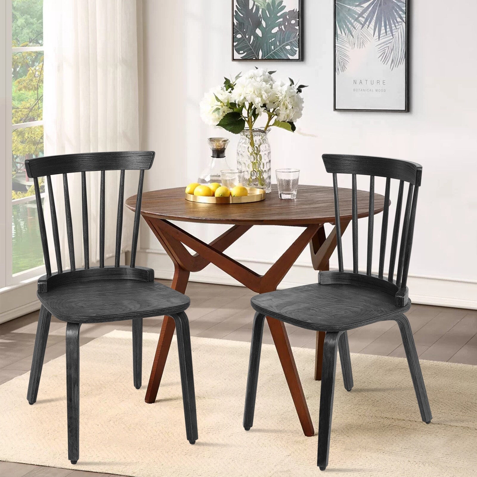 Farmhouse Spindle back Windsor Dining Chairs with Bentwood Legs Black 33.5 H x 17.72 W x 19.7 D Bed Bath Beyond 37210676