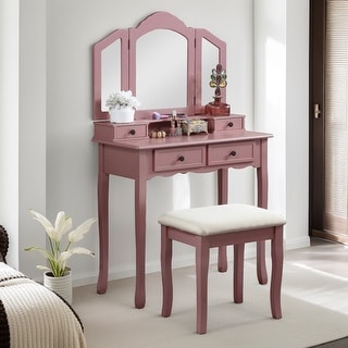 2-piece Vanity Table Set, Wooden Vanity Make Up Table and Stool Set ...