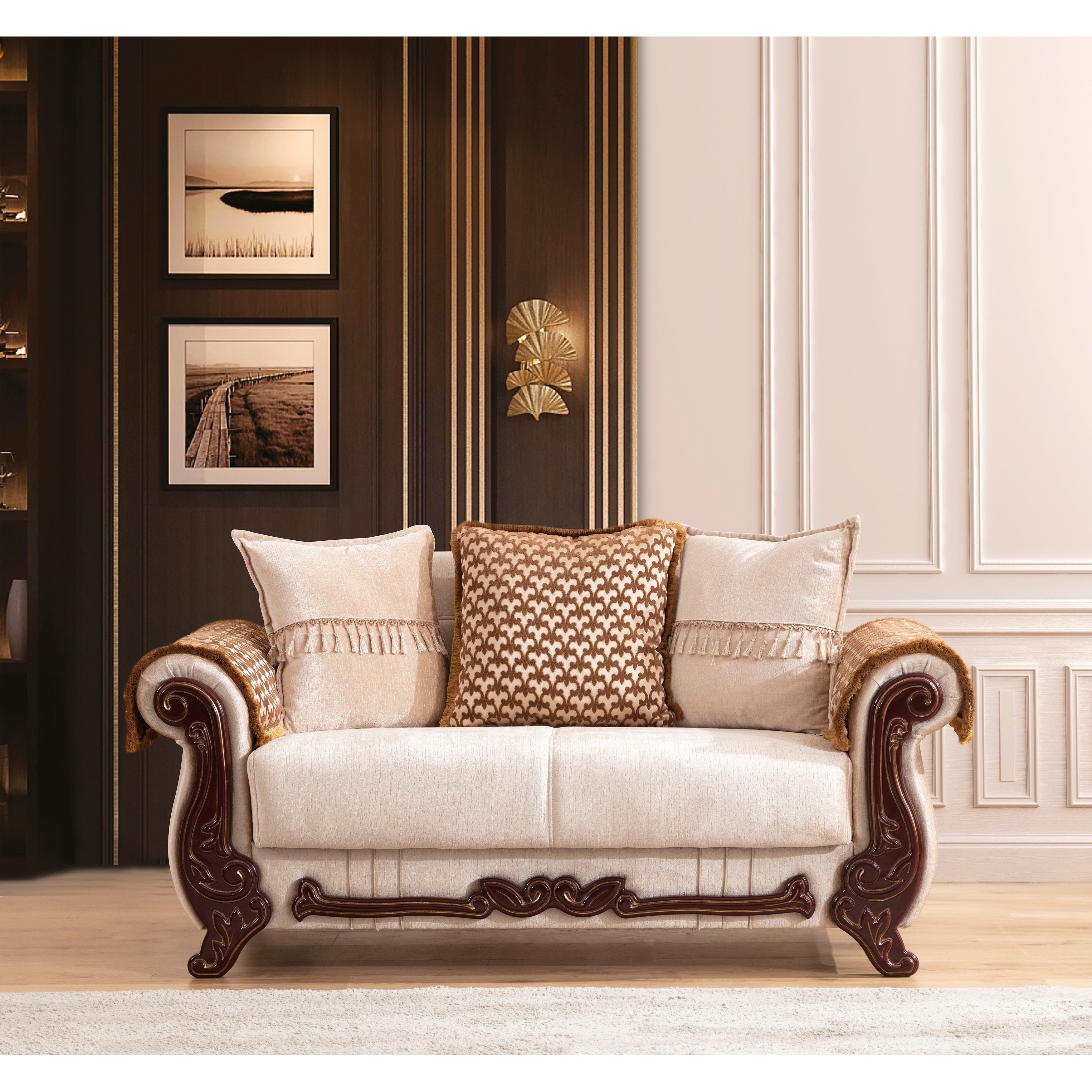 Galaxy Home Furnishings Carmen Loveseat Made with Chenille Upholstery in Beige Color