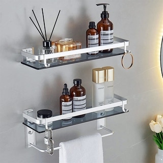 2 Tier Glass Bathroom Shelves with 4 Removable Hooks - Bed Bath ...