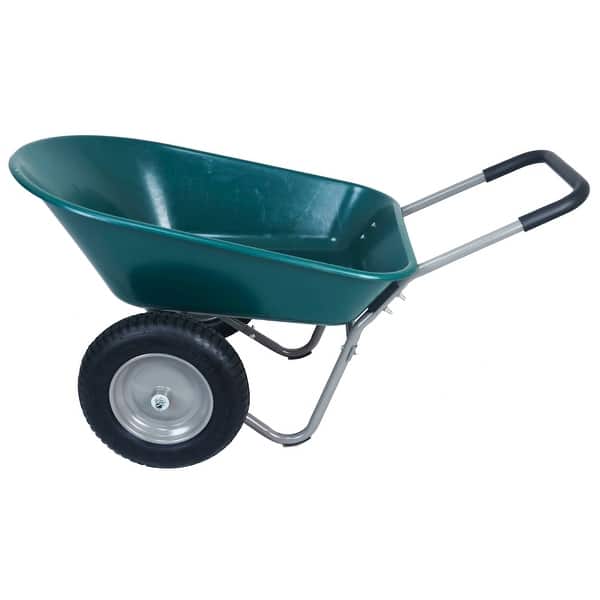 Dual-Wheel Home Garden Yard Wheelbarrow Cart with Built-in Stand ...
