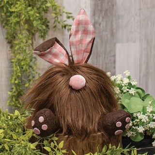Fuzzy Chocolate Gnome Bunny - 7” high by 7.5” wide by 5.5” deep - Bed ...