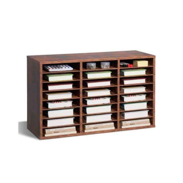 Dark Brown Wood 24-Slot Organizer File Sorter with Labels and Shelves ...
