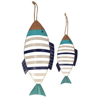 Set of 2 Blue and White Striped Hanging Fish Sign 21" - Bed Bath ...