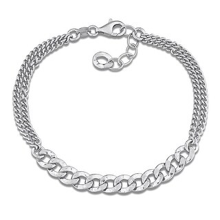 Miadora Double Row 2.4mm Curb 6.3mm Hammered Link Bracelet Sterling ...