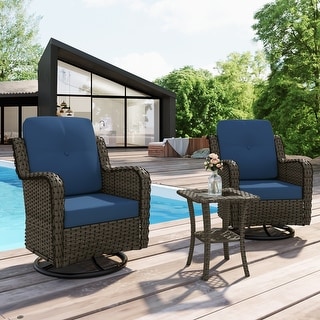 3-Piece Patio Rattan Swivel Cushioned Rocking Chair Set With Side Table ...