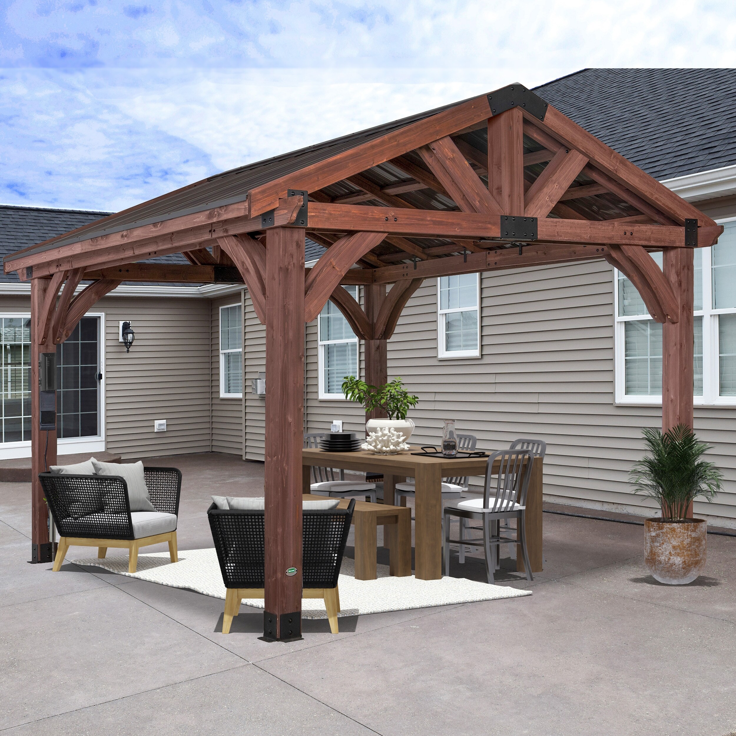 Outdoor 11' x 13' Wood Gazebo, Outdoor Double Hardtop Gazebo Pavilion ...