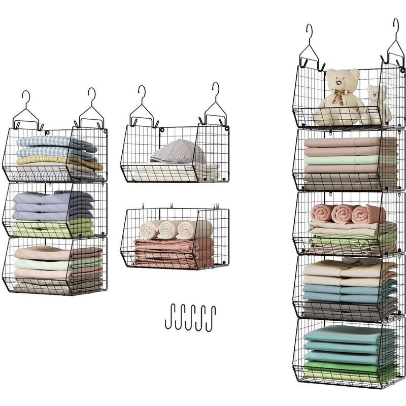 5-tier wardrobe hanging storage rack with 4 hanging hooks and 5 S ...