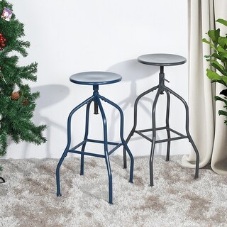 FurnitureR Adjustable Counter Height Metal Cafe Bar Stool Set of 2 ...