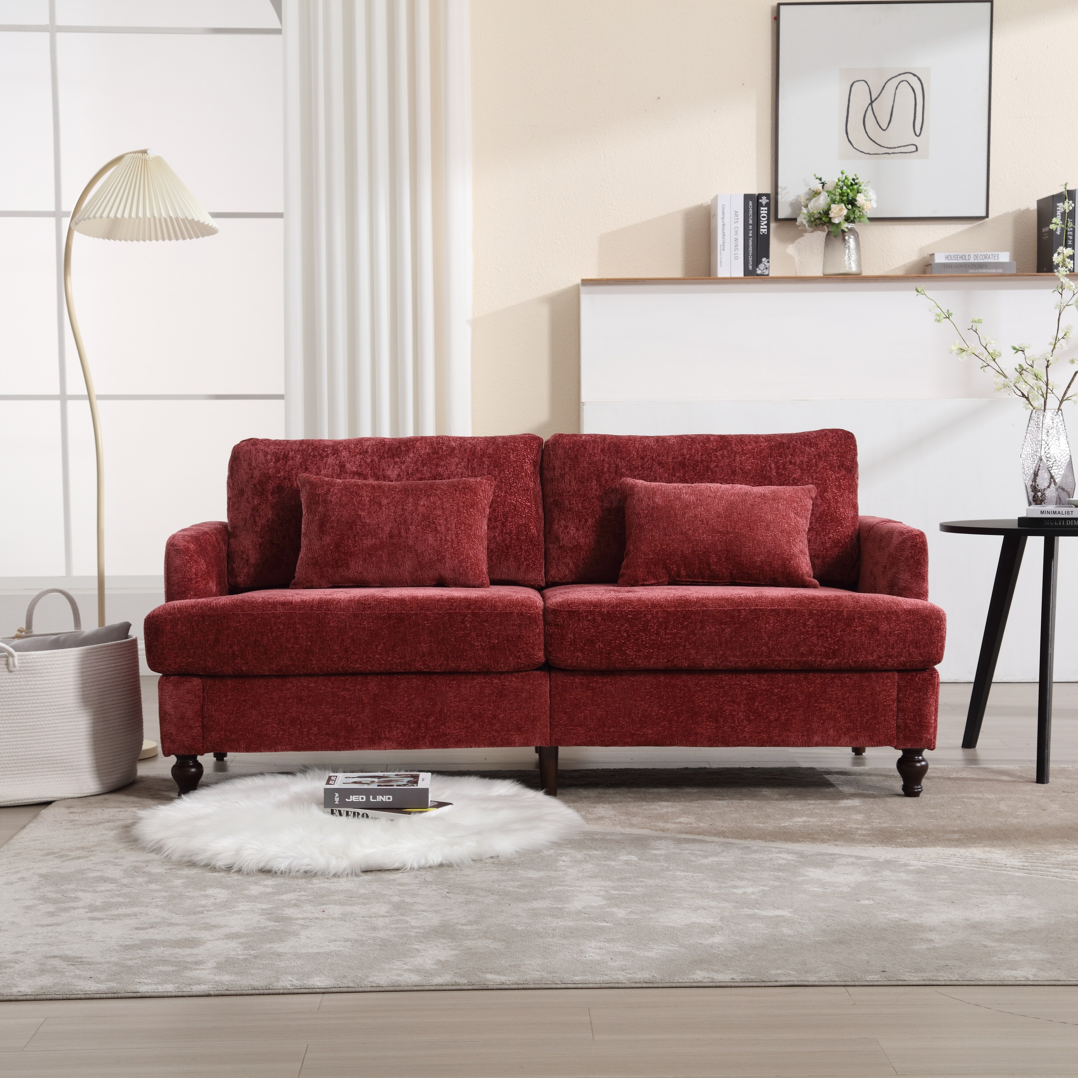 Modern Fabric Loveseat Sofa 2 Seat Upholstered Loveseat Sofa with Removable Cushion Couch Recliner Sofa for Living Room Red