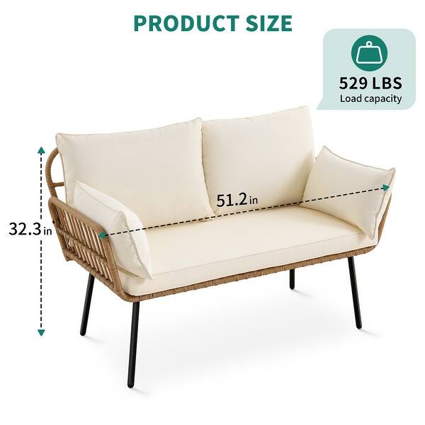 Moasis Outdoor Patio All-Weather Wicker Loveseat with Cushions and ...