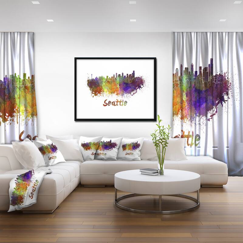 Designart "Seattle Skyline" Cityscape Framed Canvas Artwork Print - On ...