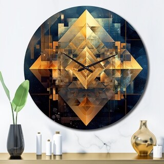 Designart "Gold Cubist Visions III" Cubism Oversized Wall Clock - Bed ...