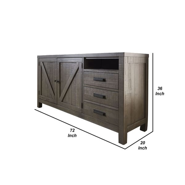 Cher 72 Inch Plank Sideboard Cabinet Buffet, 2 Doors, 3 Drawers, Taupe ...