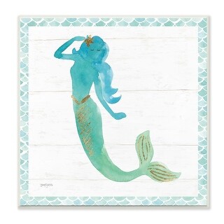 Stupell Glam Mermaid Gold Sparkle Blue Green Watercolor,12 x 12, Wood ...