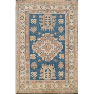 Blue Kazak Foyer Rug Handmade Traditional Geometric Wool Carpet - 2'7"x ...