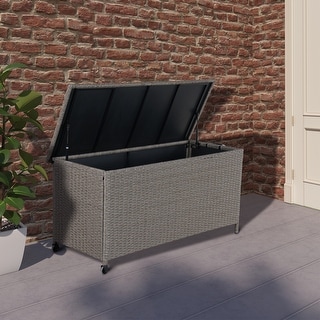 Outdoor Metal Frame Rattan Storage Bench with Wheels - Bed Bath ...