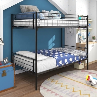Noise Free Twin-Over-Twin Bunk Bed with Metal Frame and Ladder, Space ...