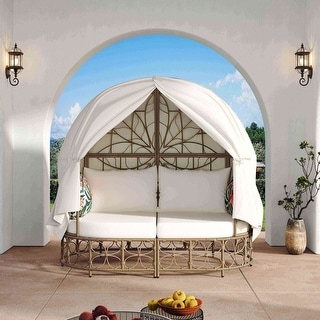 Outdoor Rattan Wicker Daybed with Adjustable Privacy Curtain and ...