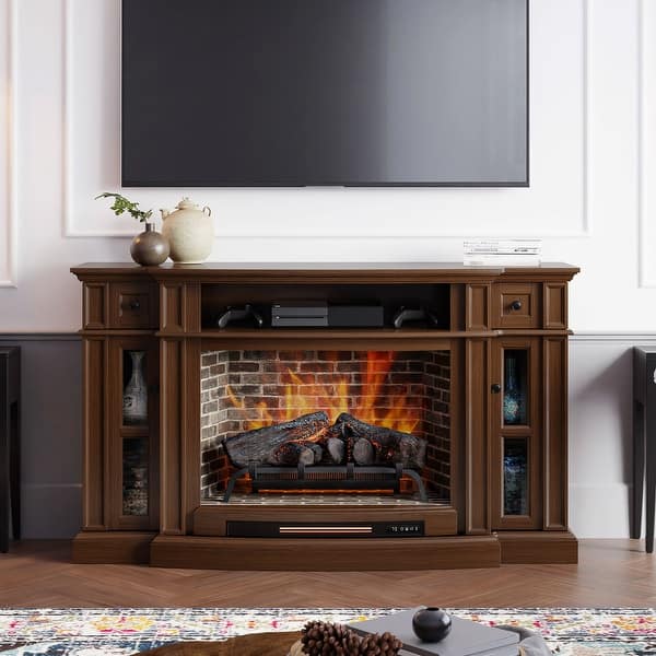Aidan 68-inch Mahogrny Finish Infrared Quartz Electric Fireplace with ...