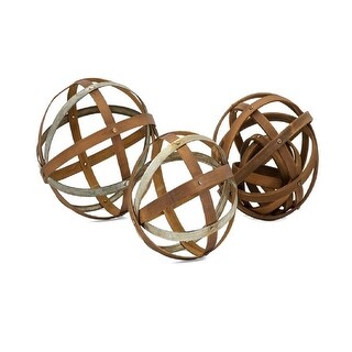 Set of 3 Kaiden Wood Metal Spheres Table Top Decorations, 10" - Bed ...