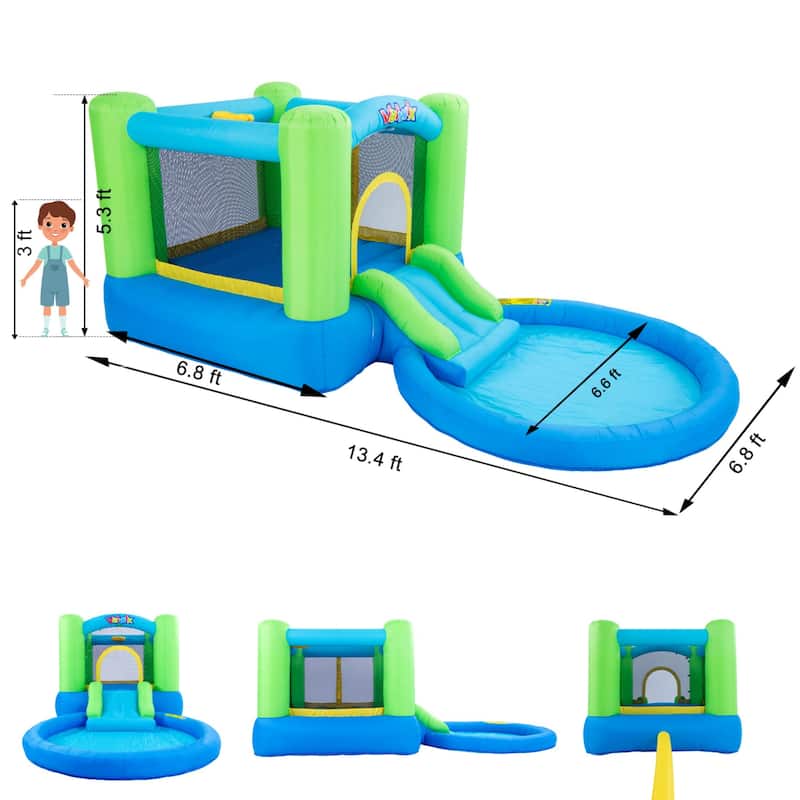 Inflatable Bounce House with Blower, Bouncy Castle Waterslide & Pool ...