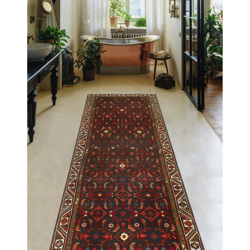 Fine Vintage Distressed Douglas Charcoal/Ivory Runner - 3'2" x 9'7 ...