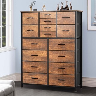 Moasis 16-drawer Dresser Chest with Metal Frame, Wood Tabletop - Bed ...