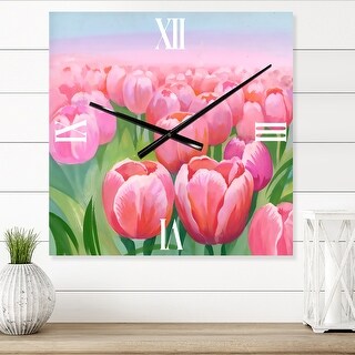 Designart 'Field of Pink Tulips' Traditional wall clock - Bed Bath ...