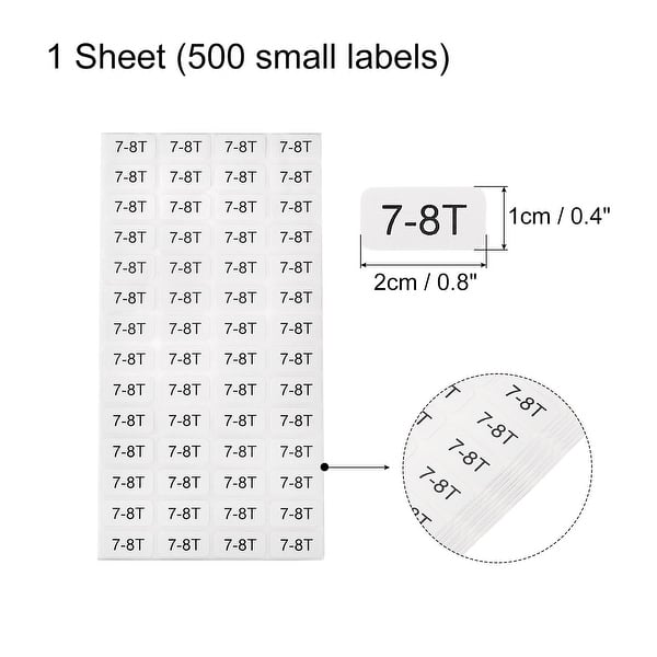 7-8T Clothes Size Sticker Label 7 to 8 Year Old Clothing Size Label ...