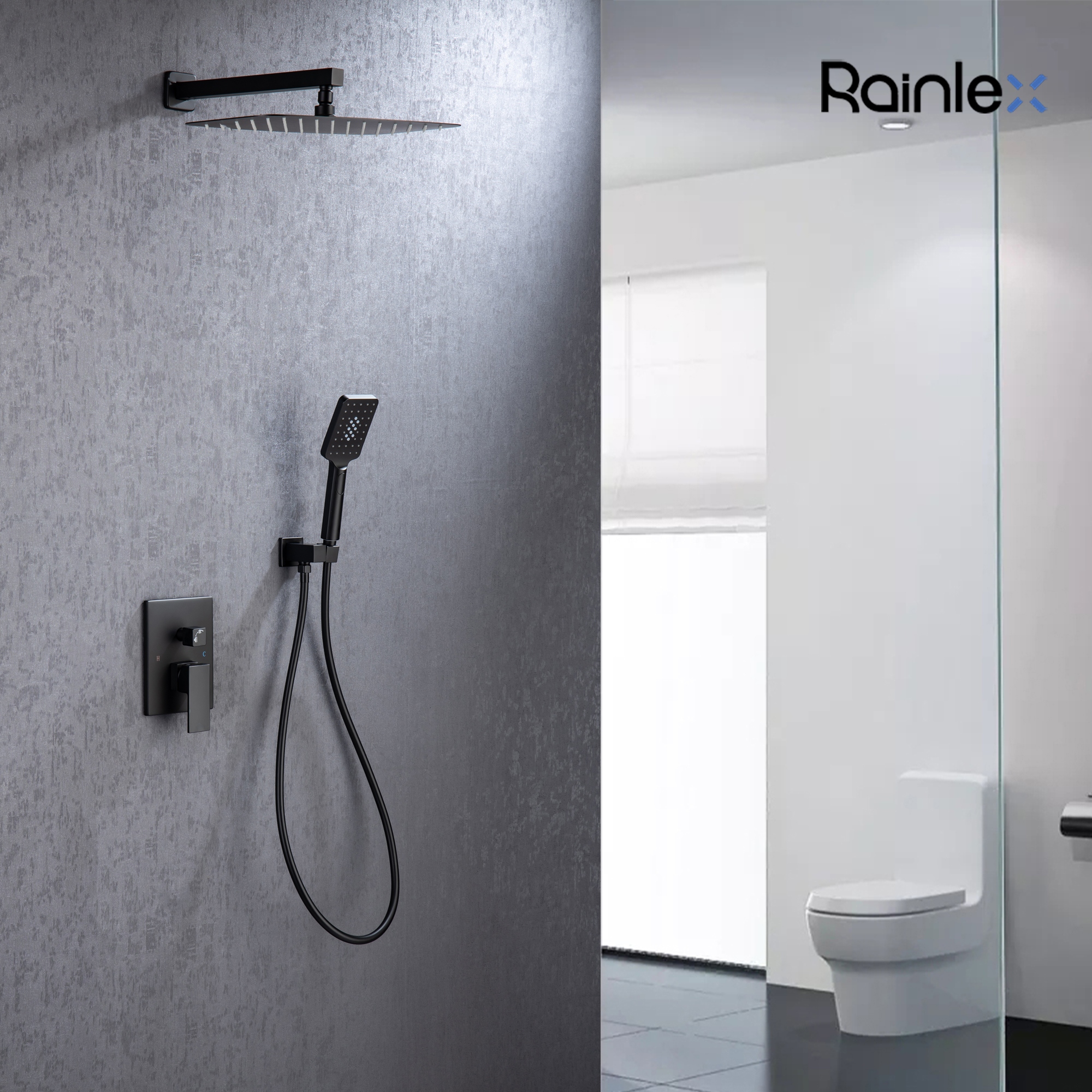 Rainlex Wall Mounted Dual Functions 12 Rainfall Shower Head Matte