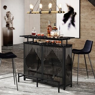 Home Bar Unit, 3 Tier Liquor Bar Table with Black Faux Marble Shelves ...