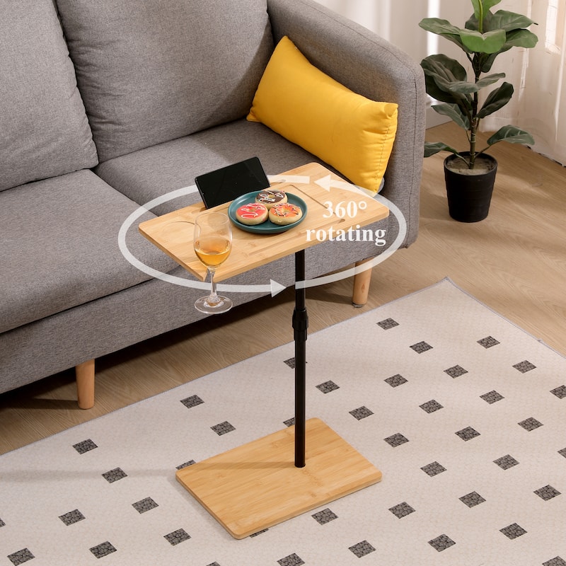 Tray Table Height Adjustable C-Shaped End Table with Slots 2 Tier Sofa ...