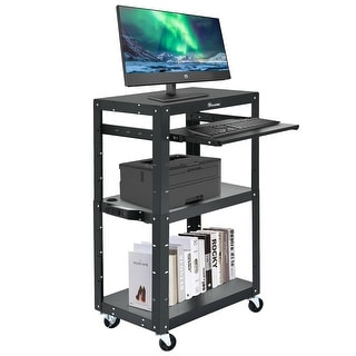 Adjustable Height AV Cart with Wheels and Keyboard Tray and USB Ports ...