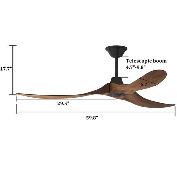 60" Walnut 3-Blades Wood Ceiling Fan with Remote Control - Bed Bath ...