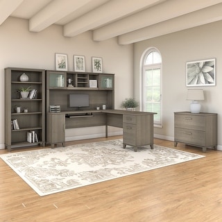 Somerset 72W 3 Position Sit to Stand L Shaped Desk with Hutch in Gray ...