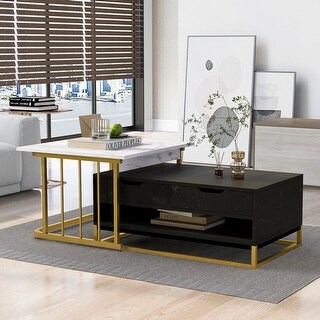 Modern Marble Nesting Golden Coffee Table Set of 2 - Bed Bath & Beyond - 38449167