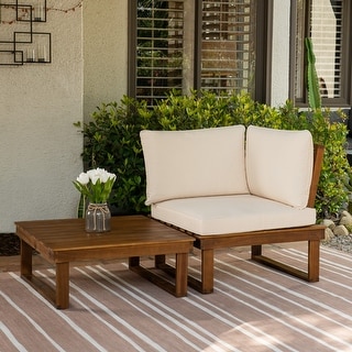 Linon Fisher Acacia Wood Outdoor 2-PIece Table/Corner Chair Set - Bed ...