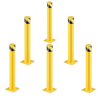 Yellow Powder Coated 48-Inch Safety Bollard Post with 8 Anchor Bolts ...